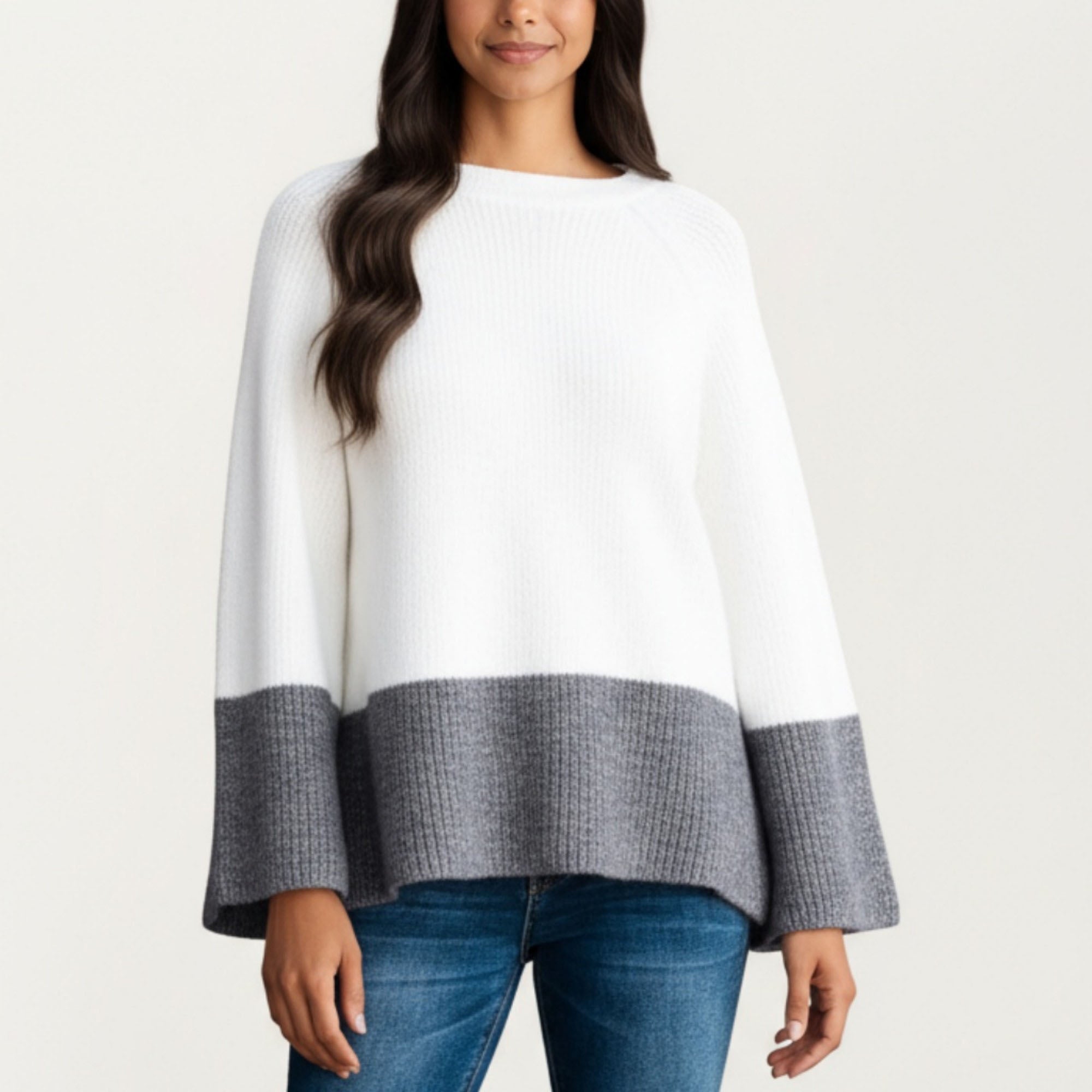 Anna-Kaci Women¡¯s Cozy Rib Knit Sweater Top with Wide Flared Sleeves