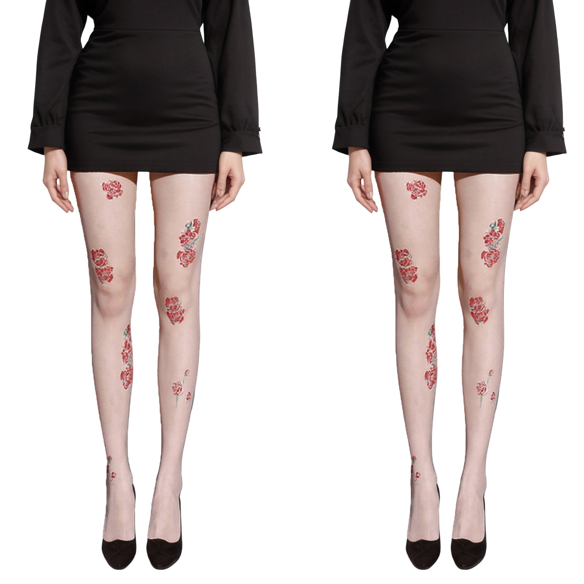 Anna-Kaci 2pcs Women's Sheer Tights with Embroidered Floral Applique D