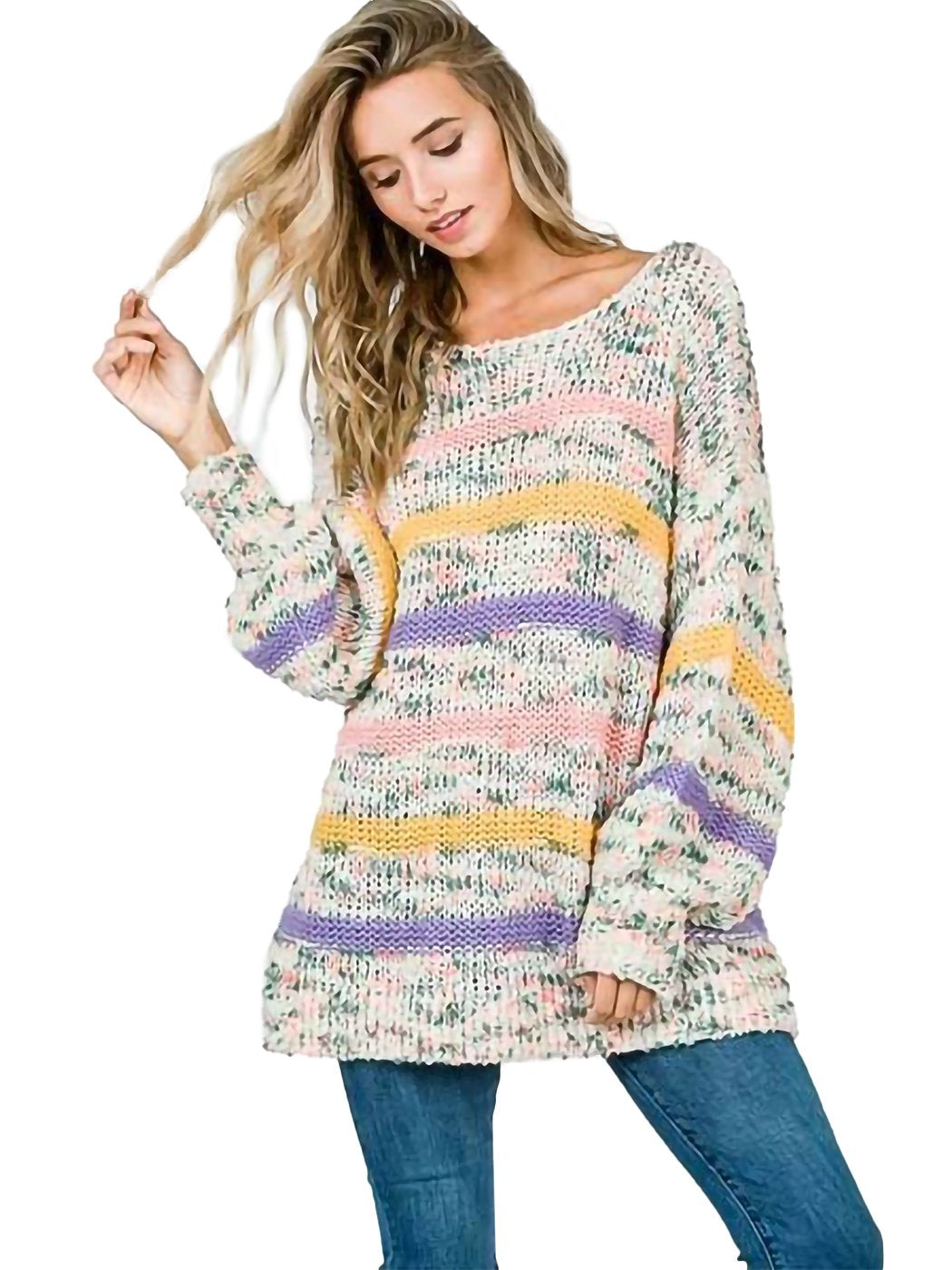 Easter Stripe Knit Tunic Sweater - Anna-Kaci